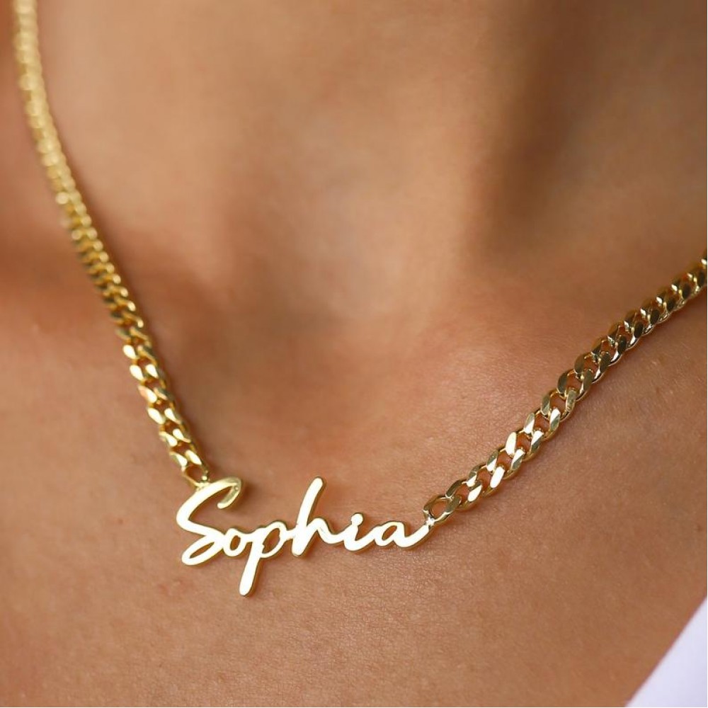 script name necklace with gourmet chain in gold plating | EnvyHer ...